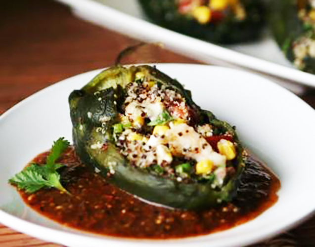 Poblano Relleno with Shrimp and Quinoa - Food with Purpose UHG